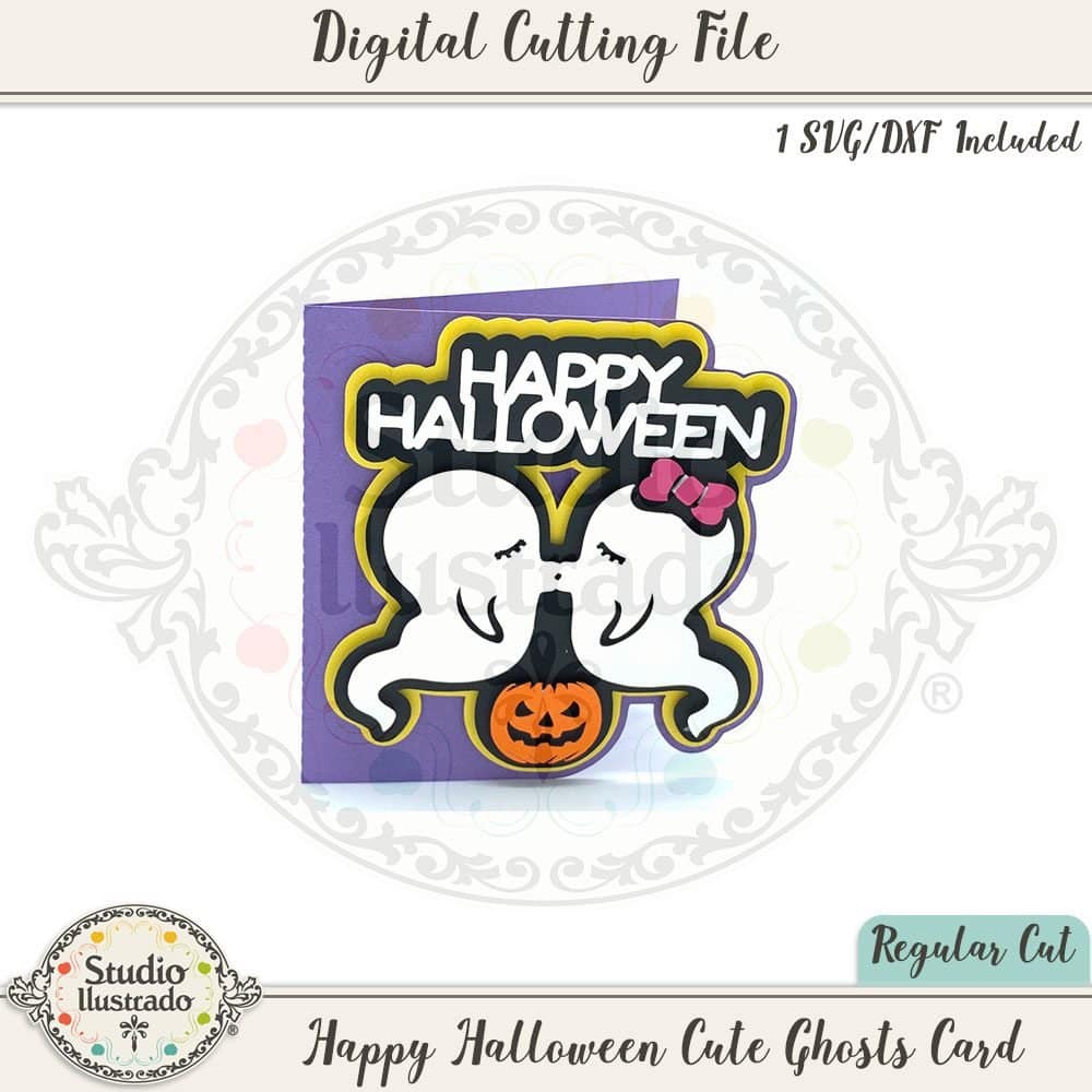 Happy Halloween Cute Ghosts Card - Studio Ilustrado