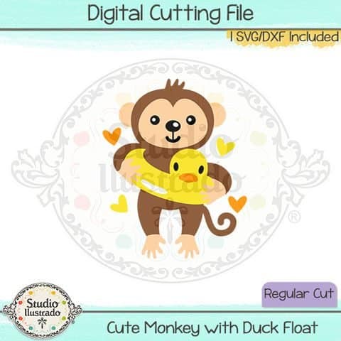 Cute Monkey with Duck Float - Studio Ilustrado
